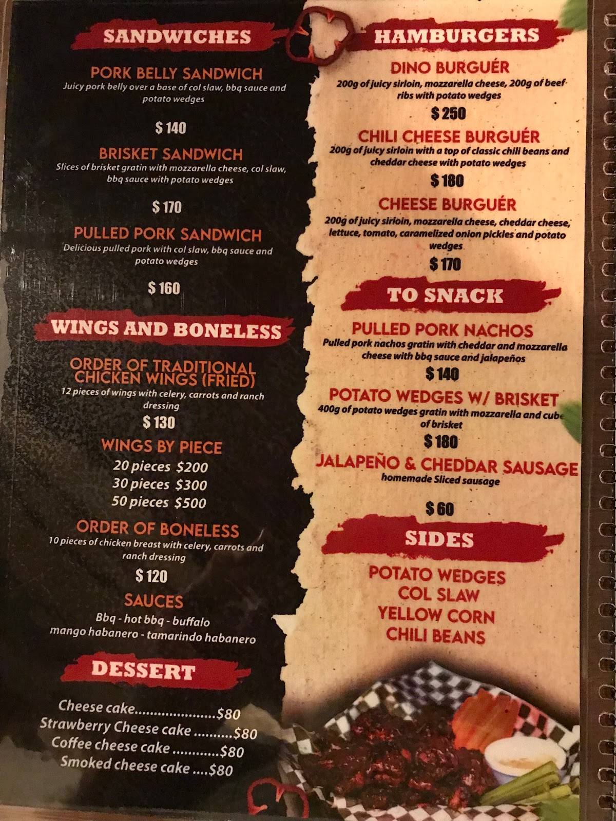 Menu at Austin’s BBQ, Mazatlán