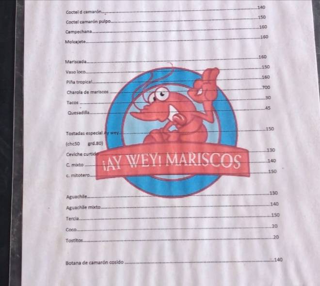 Carta del restaurante ¡Ay Wey Mariscos, Culiacán Rosales