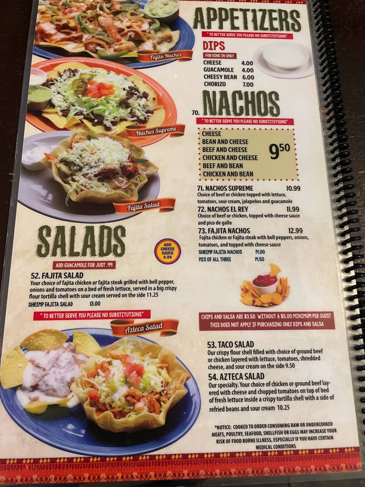 Menu at Aztecas Mexican Grill restaurant, Pell City
