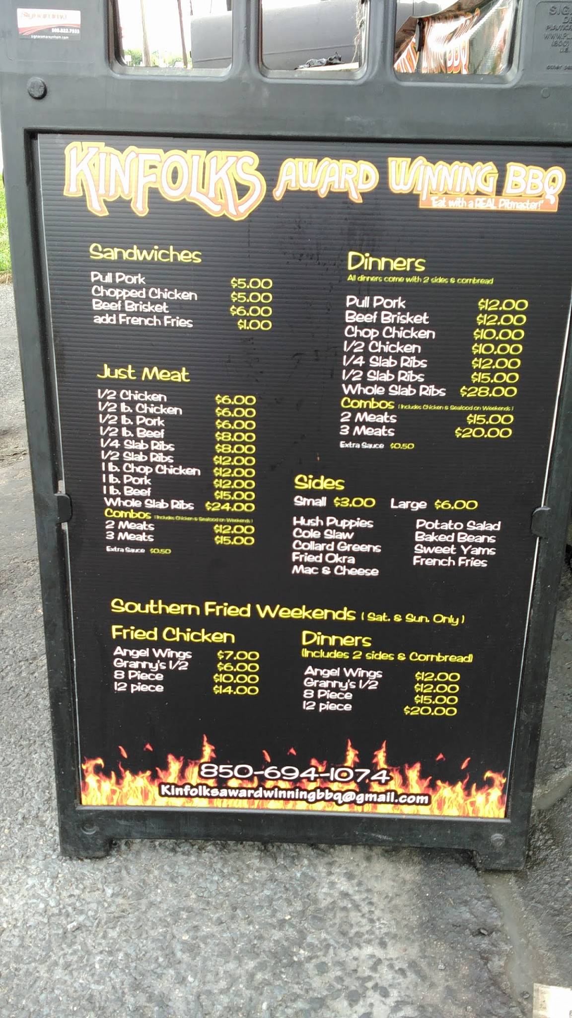 Menu at Kinfolks BBQ, Taunton, 289 Winthrop St