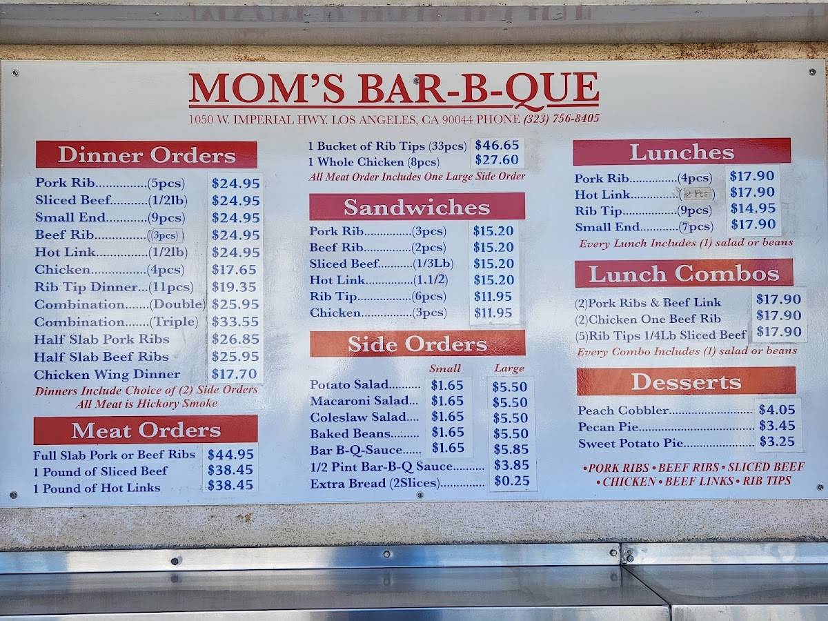 Menu at Mom's Bar-B-Q, Los Angeles