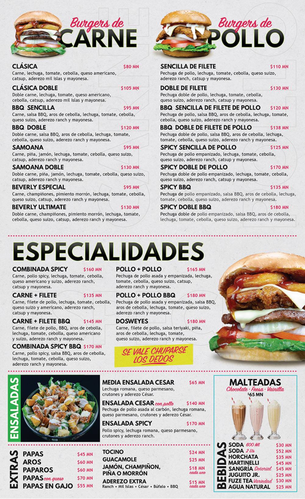 Carta del restaurante BEVERLY BURGERS PACIFICO, Tijuana