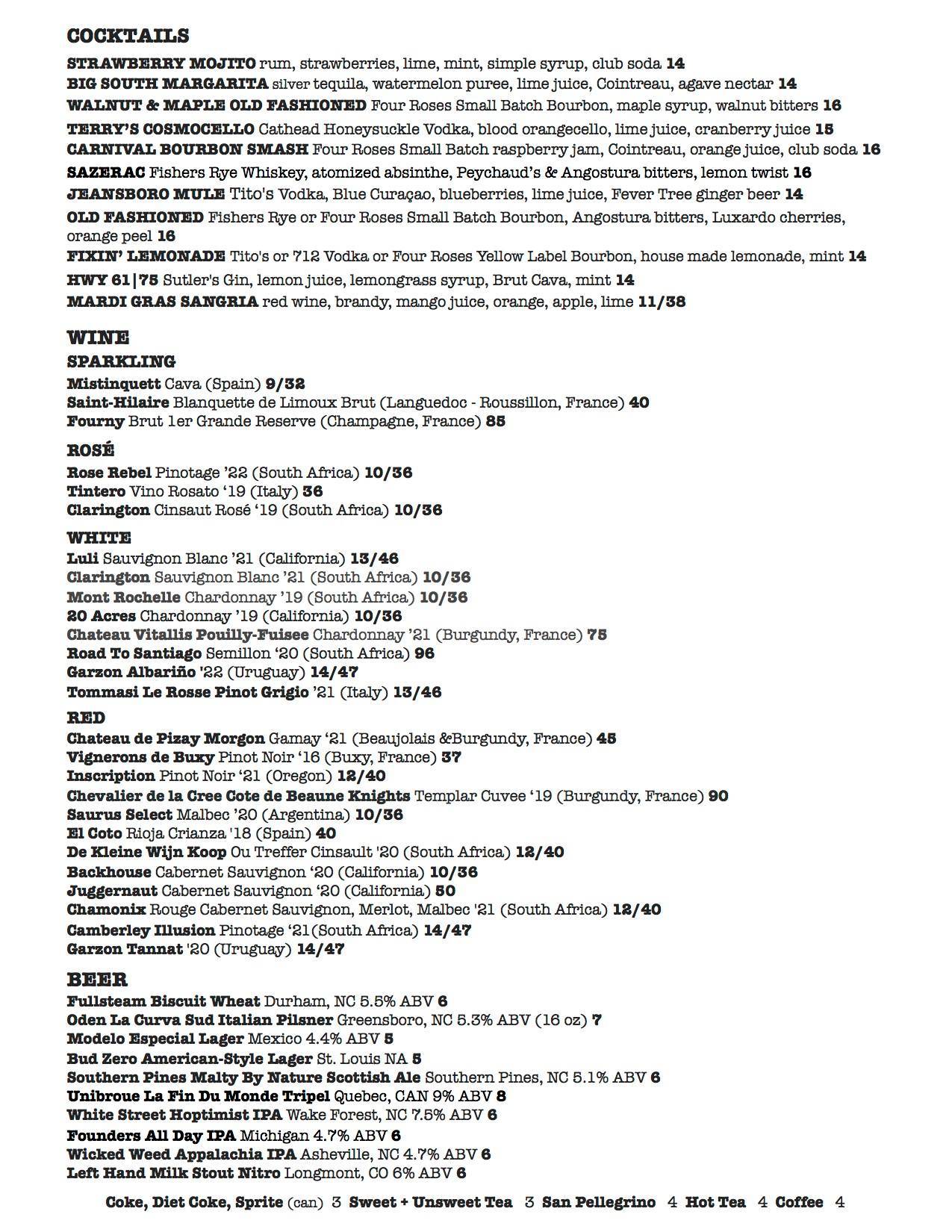 Menu at BLUE DENIM restaurant, Greensboro