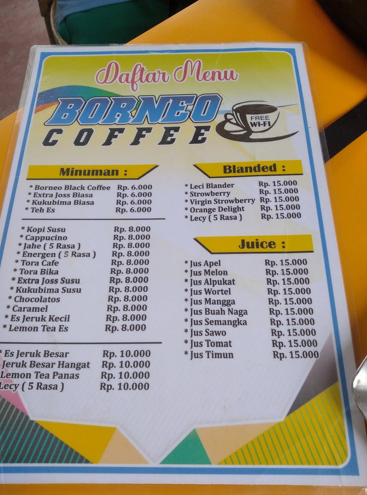 Menu at BORNEO COFFEE cafe, Indonesia, RFPR+7GX