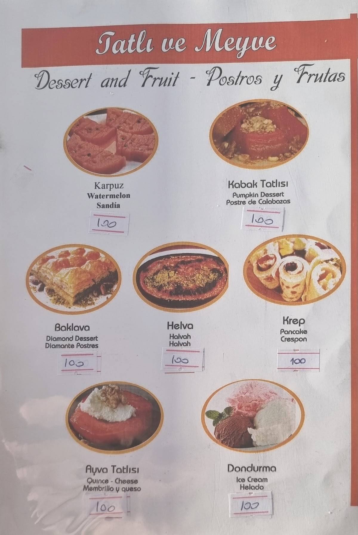 Menu at Baba Restaurant, Istanbul, Macar Tabya Cd. 3/A