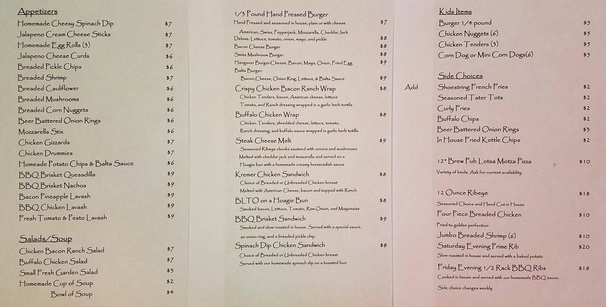 Menu at Balta Bar & Grill, Balta