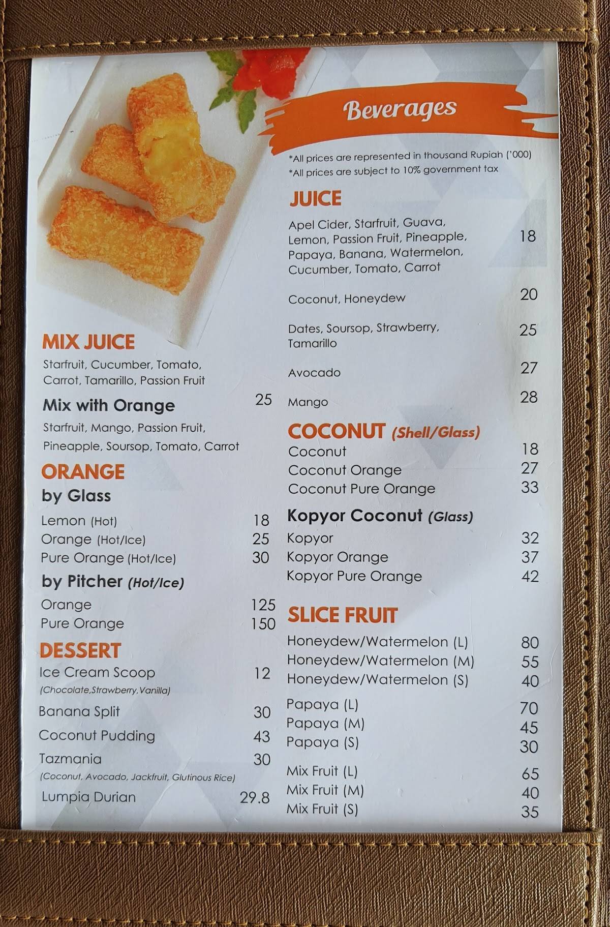 Menu at Bandar Djakarta restaurant, Jakarta, Jl. Pantai Indah No.7