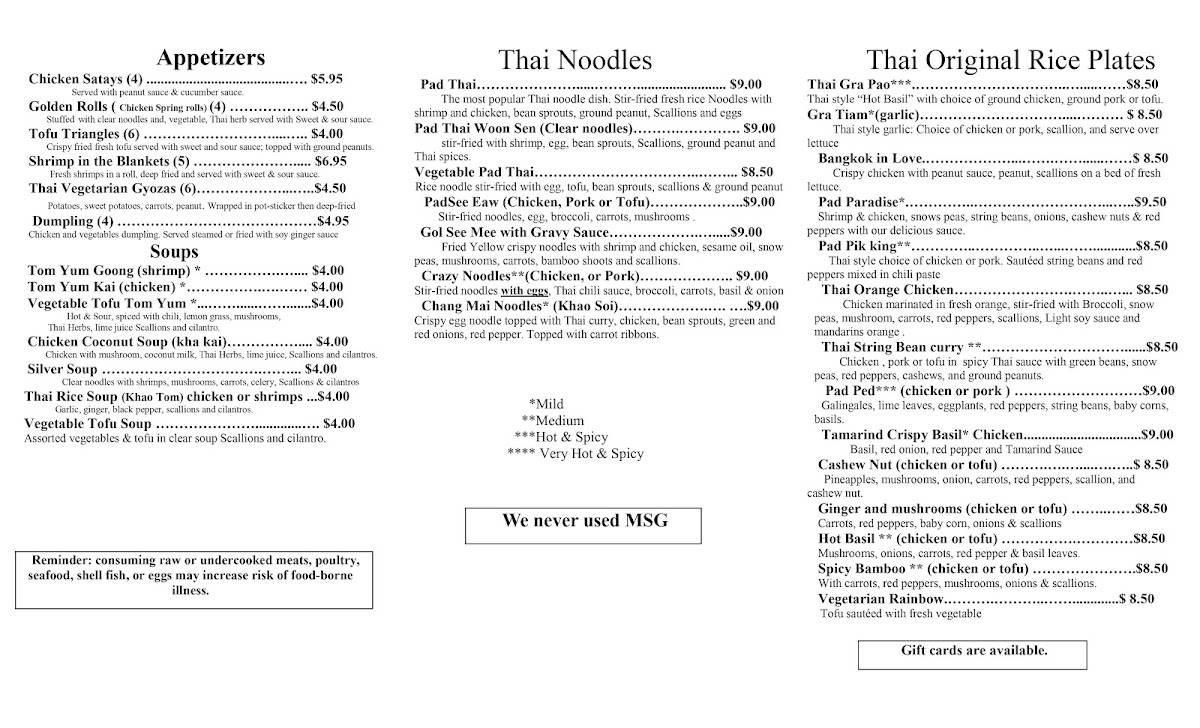 Menu at Bangkok Thai Cuisine restaurant, Lyndhurst, Mayfield Rd