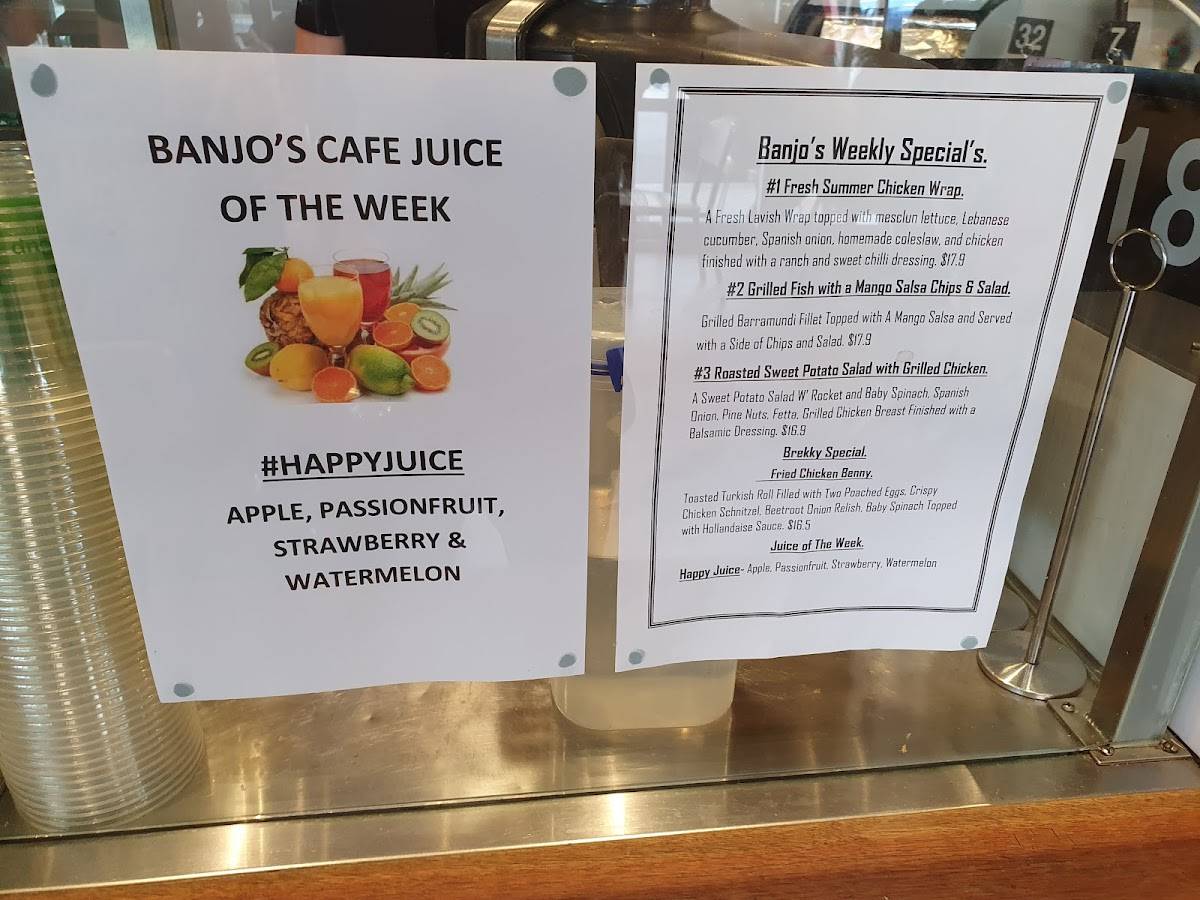 Menu at Banjo's Cafe, Bathurst, 146 William St