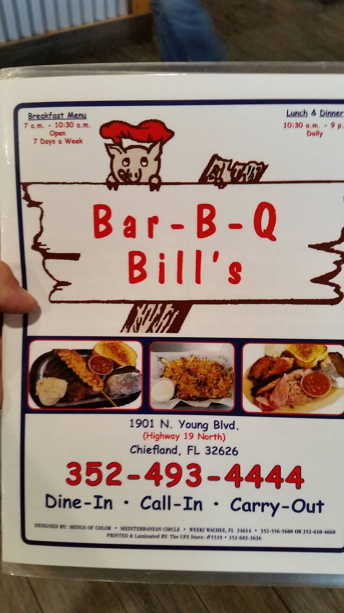 Menu at Bar-B-Q Bill's, Chiefland