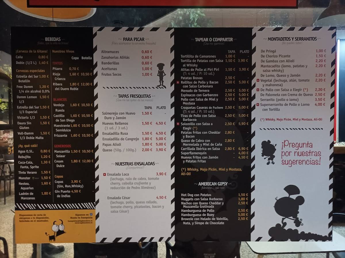 Carta de Bar La Gitana Loca - Pío XII, Sevilla, C. Conde de Halcón