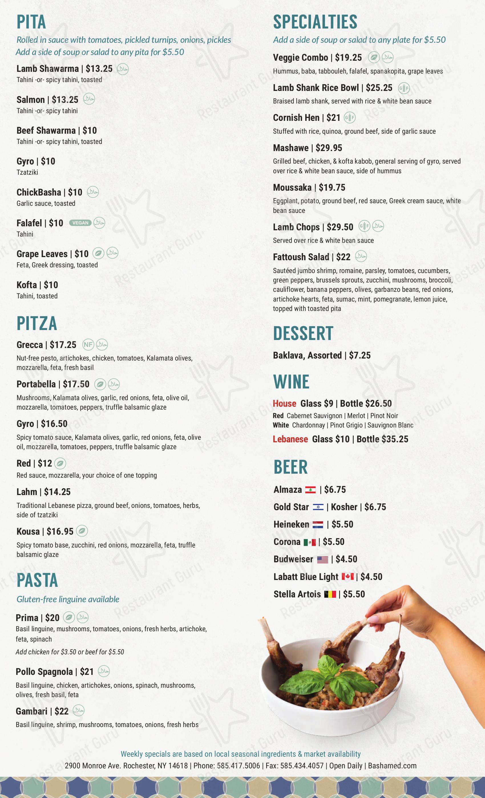 Menu at Basha Mediterranean Eatery restaurant, Rochester, Monroe Ave