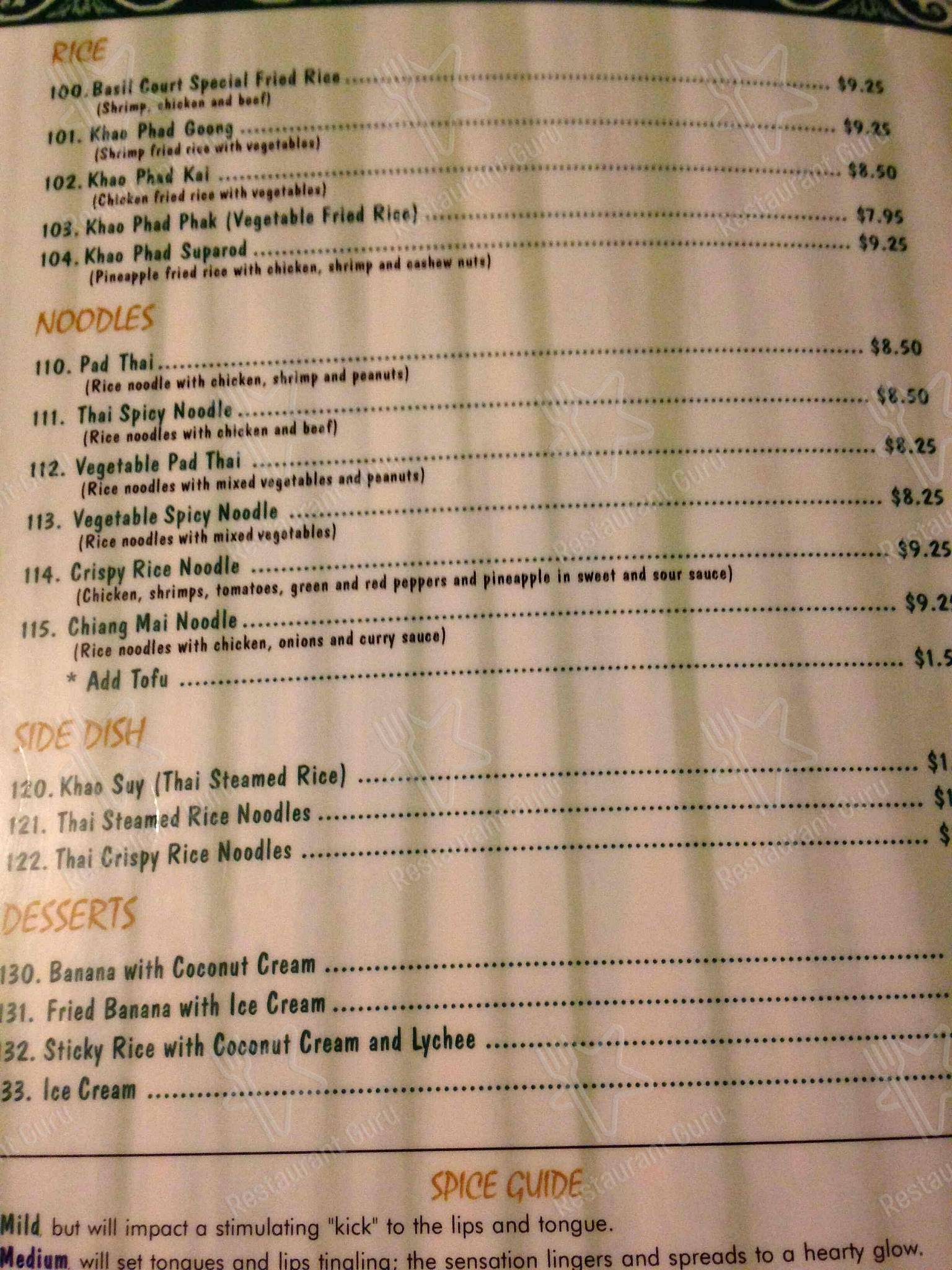 Menu at Basil Court Restaurant, Windsor