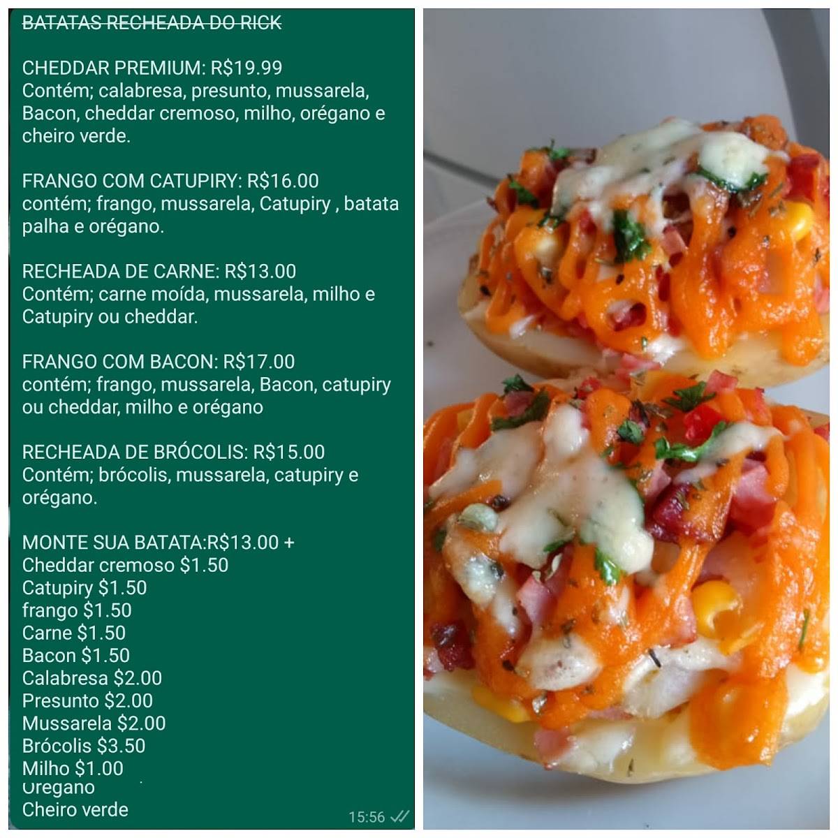 Menu em Batatas recheada Do Rick restaurante, Trindade