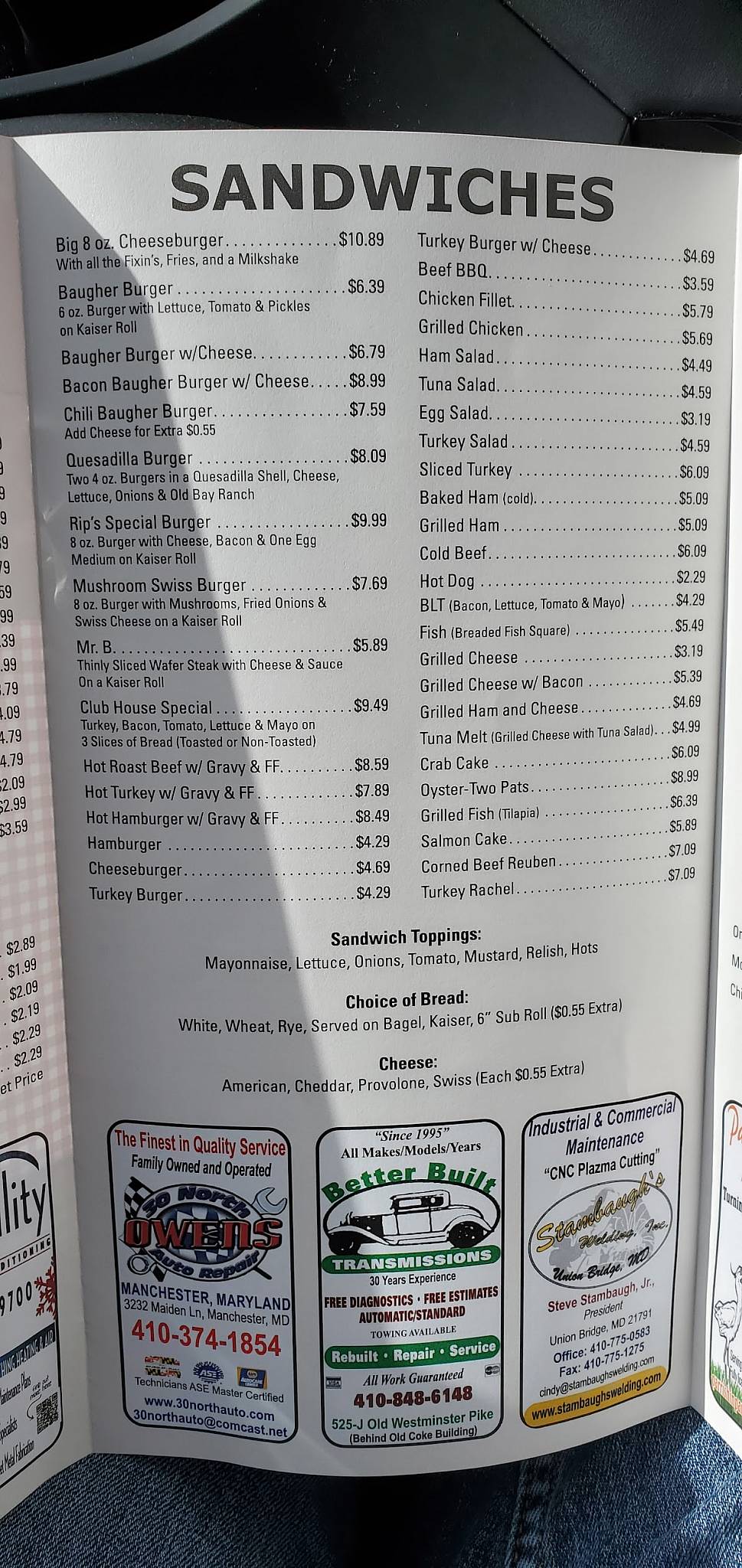 Menu at Baugher's Restaurant, Westminster