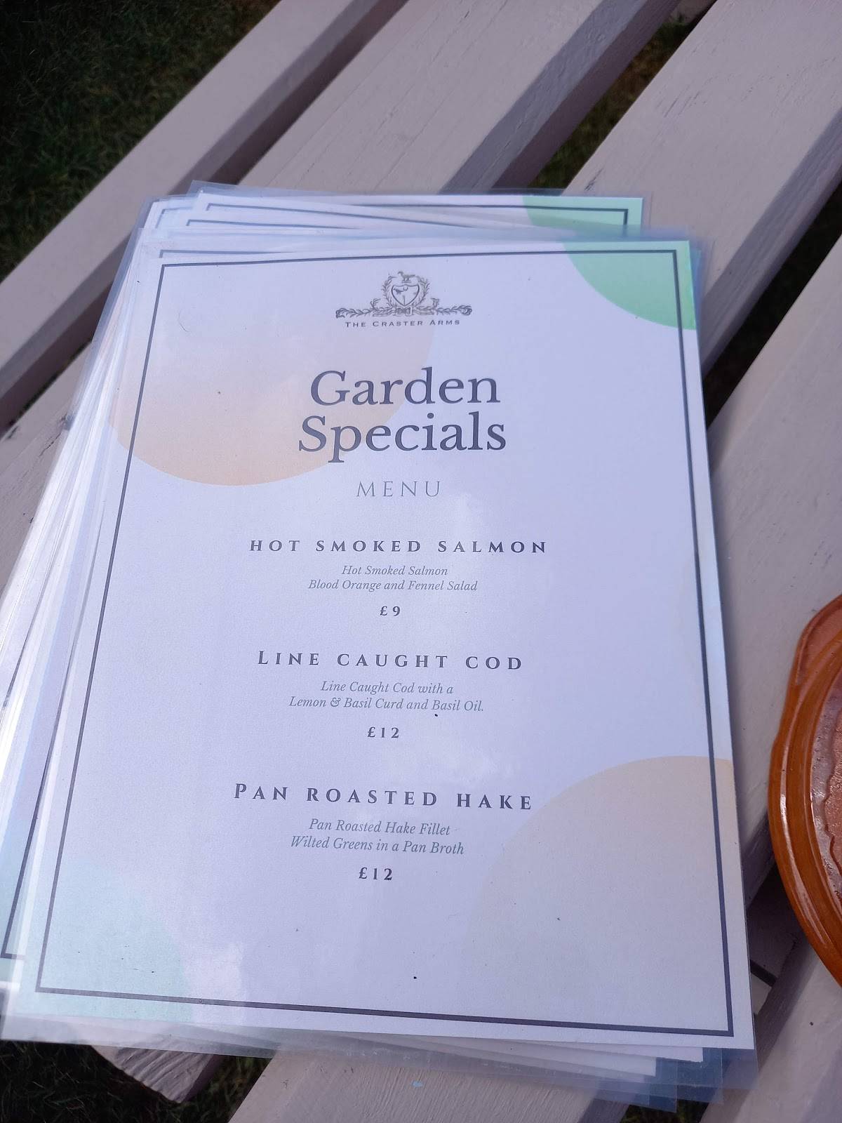 Menu at The Craster Arms restaurant, Beadnell