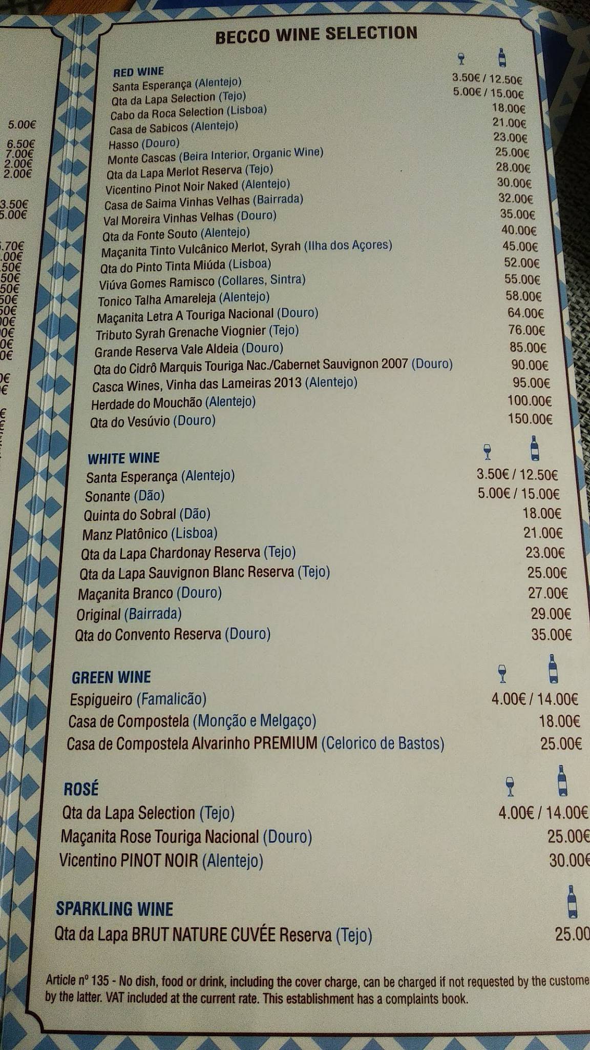 Menu em Becco de Sintra restaurante, Sintra