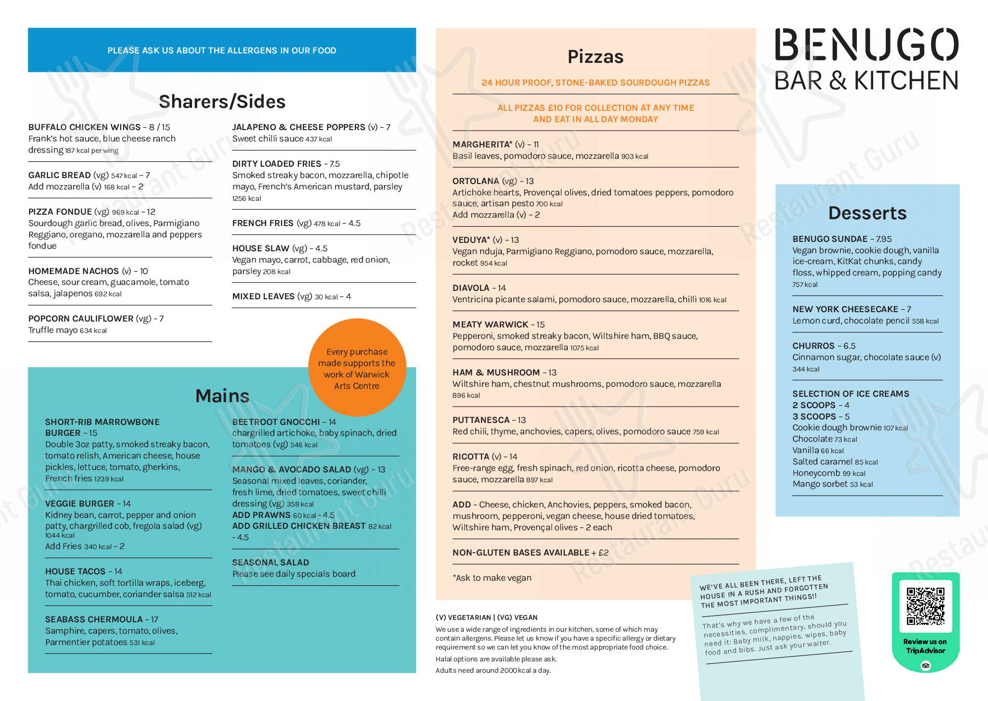 Menu at Benugo Bar & Kitchen at Warwick Arts Centre, Coventry