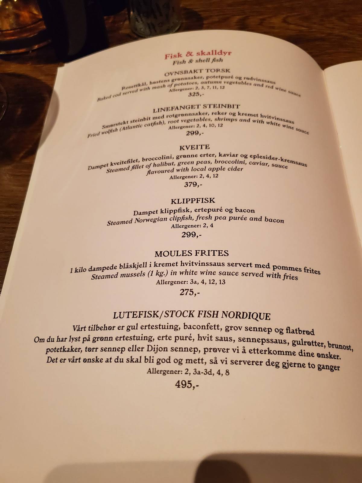 Menu at AS Bryggestuen - Bryggeloftet restaurant, Bergen