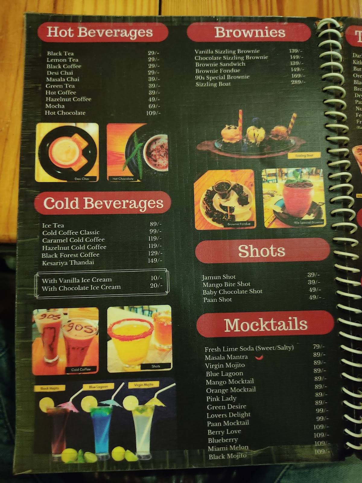 Menu at The 90s Café, Chapter 1, Bhilai