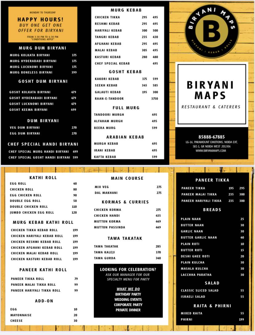 Menu at Biryani Maps, Greater Noida
