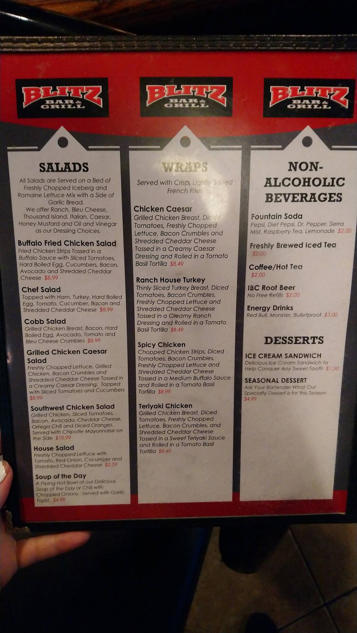 Menu at Blitz pub & bar, Sparks