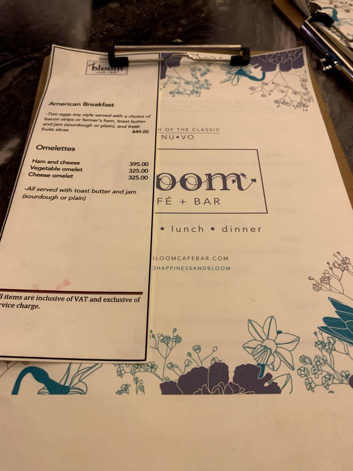 Menu at Bloom Cafe + Bar, Makati