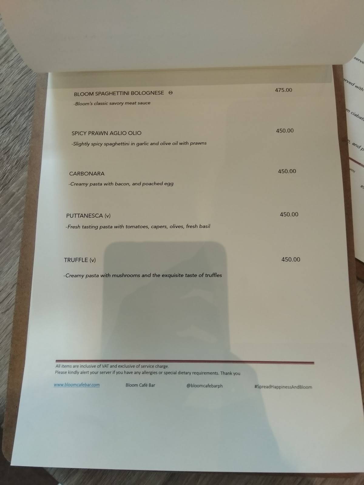 Menu at Bloom Cafe + Bar, Makati