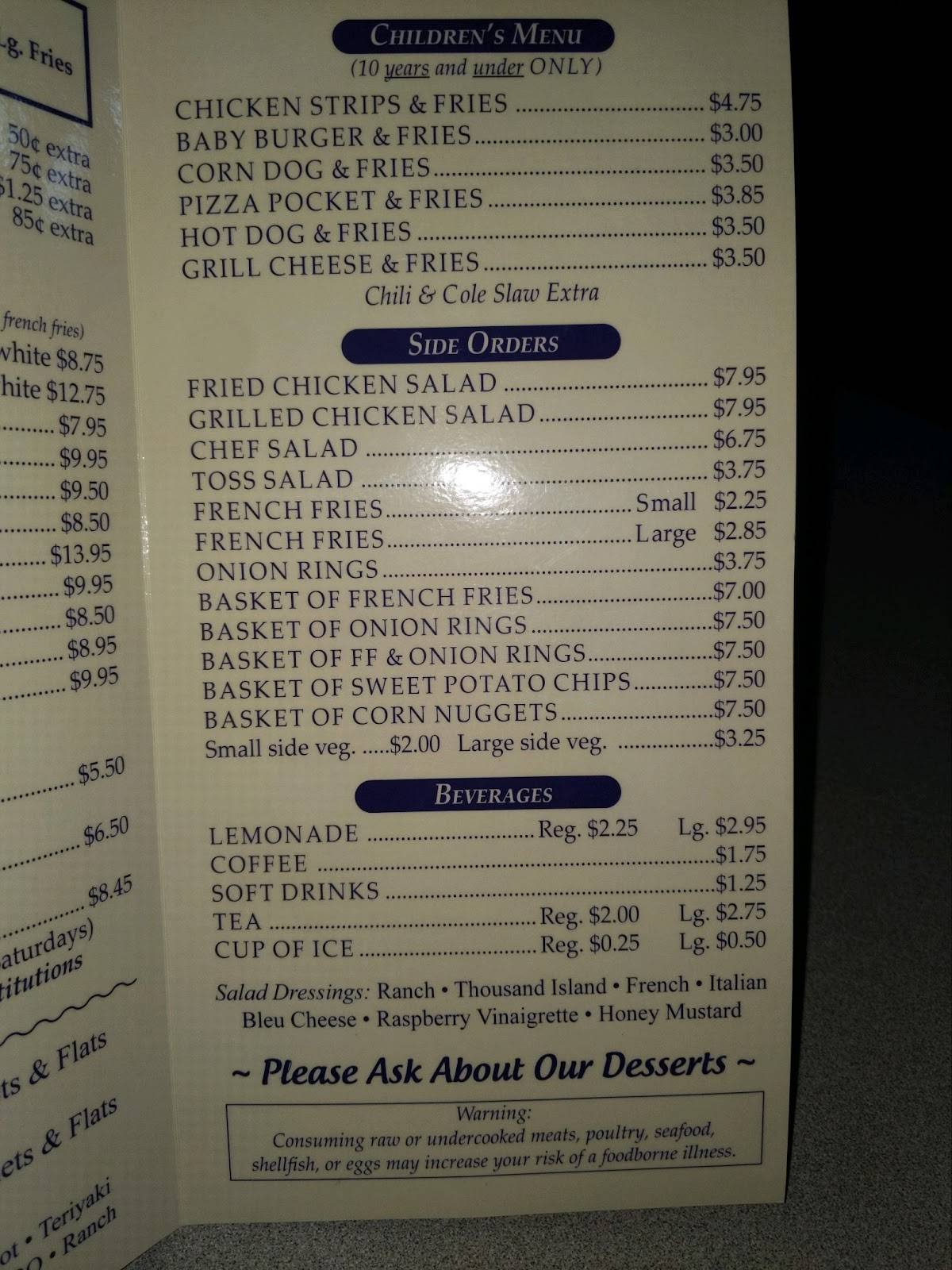 Menu at Blue Top Grill restaurant, Graniteville