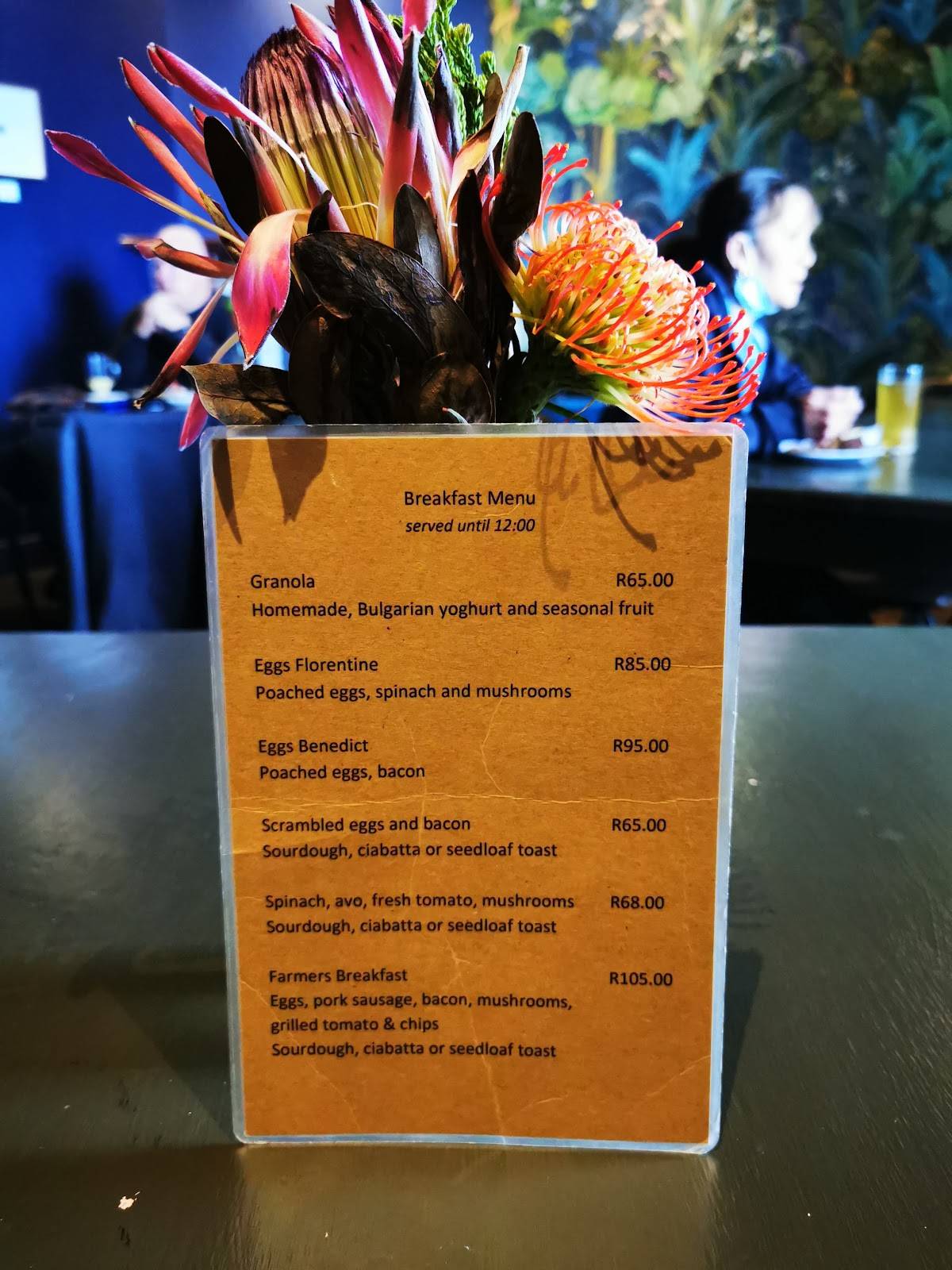 Menu at Blue Water Cafe, Cape Town