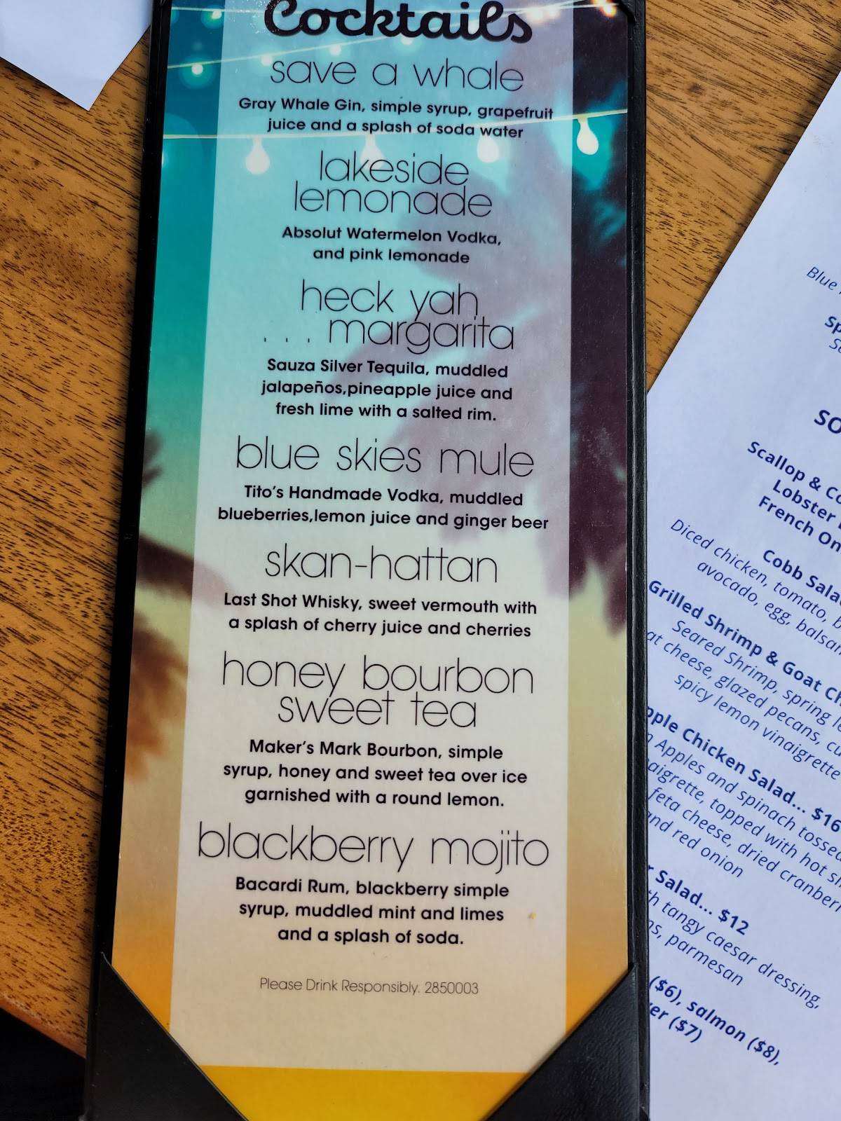 Menu at Blue Water Grill restaurant, Skaneateles