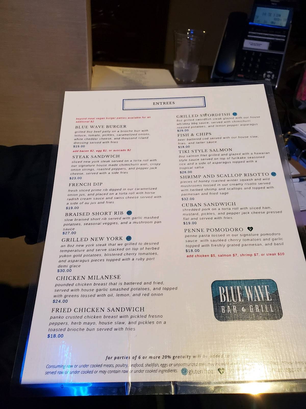 Menu at Blue Wave Bar & Grill, San Diego