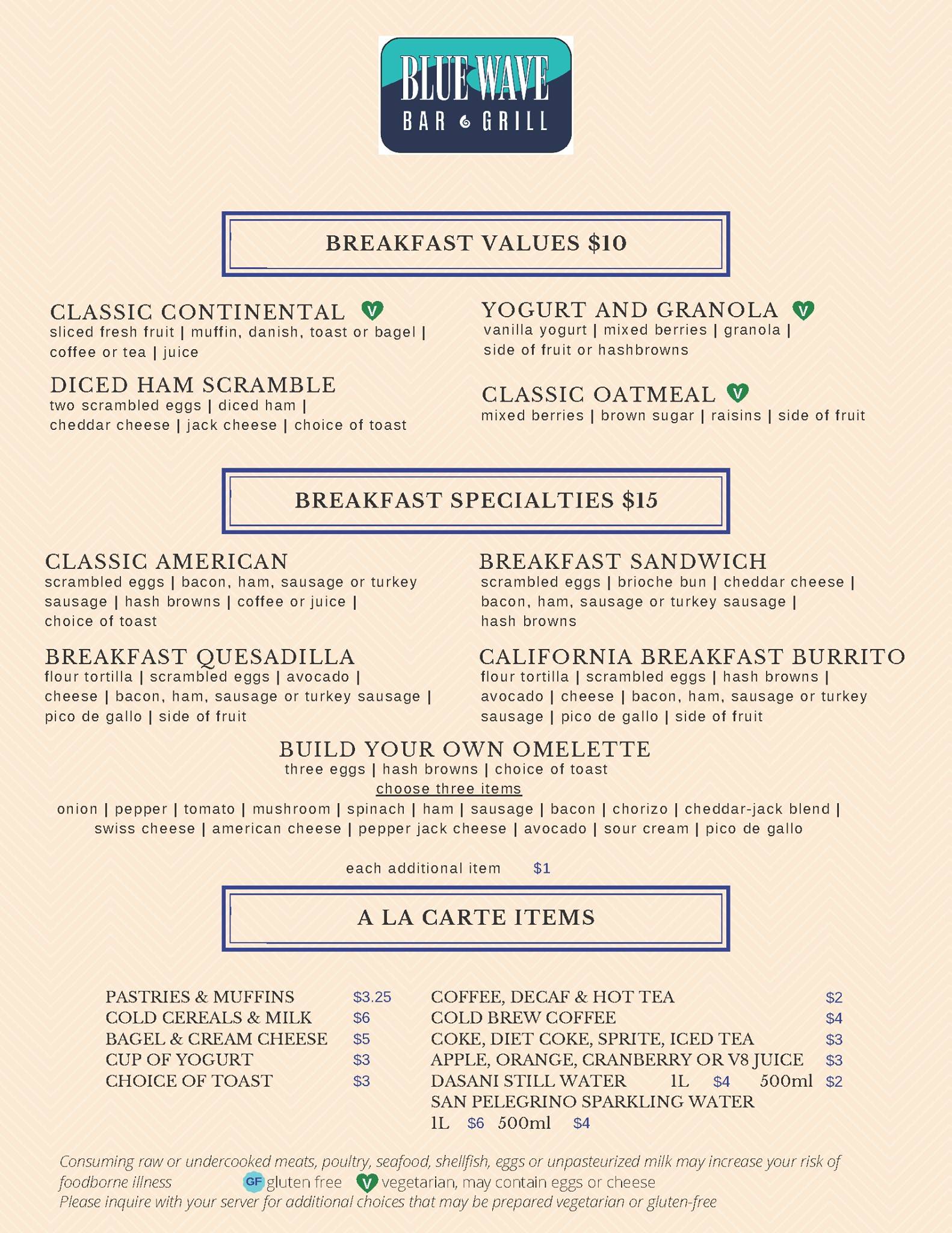 Menu at Blue Wave Bar & Grill, San Diego
