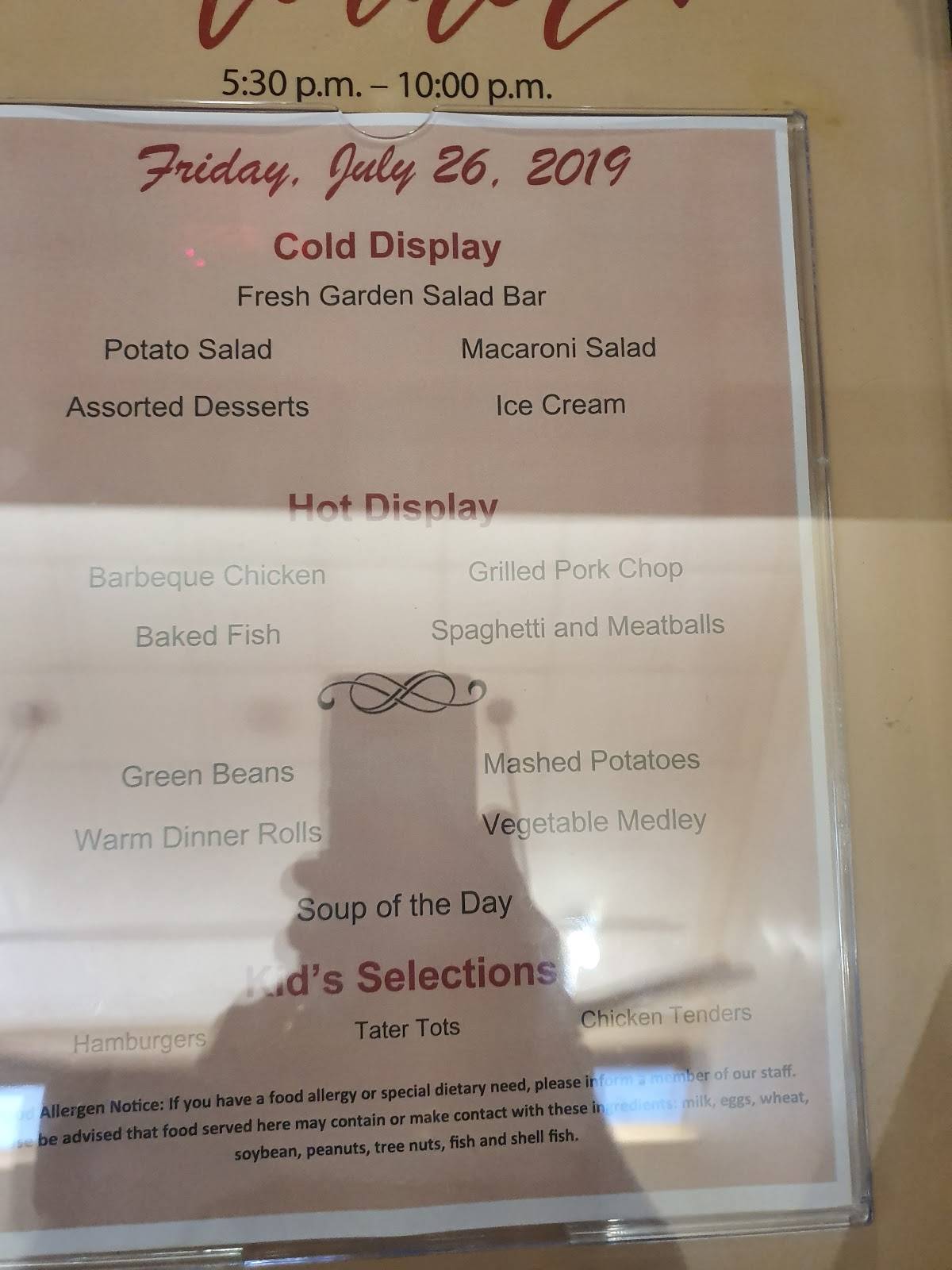 Menu at Boardwalk Buffet Restaurant, Orlando
