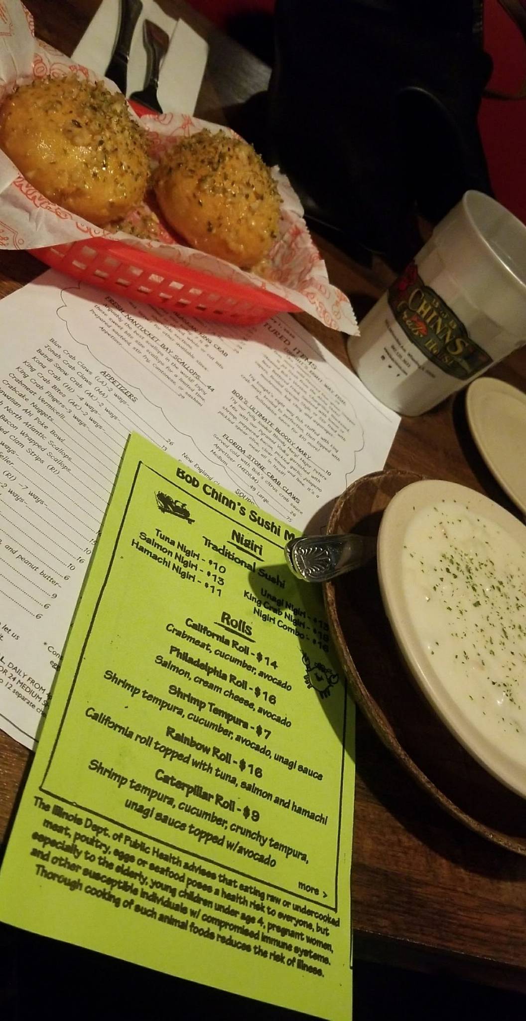 Menu at Bob Chinn's Crab House steakhouse, Wheeling