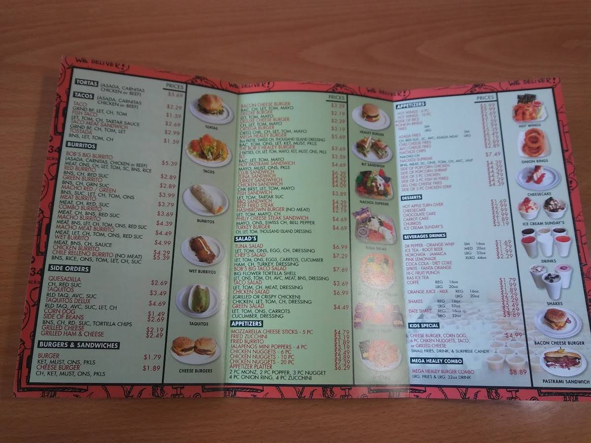 Carta del restaurante Bob's Twin Kitchen, Indio