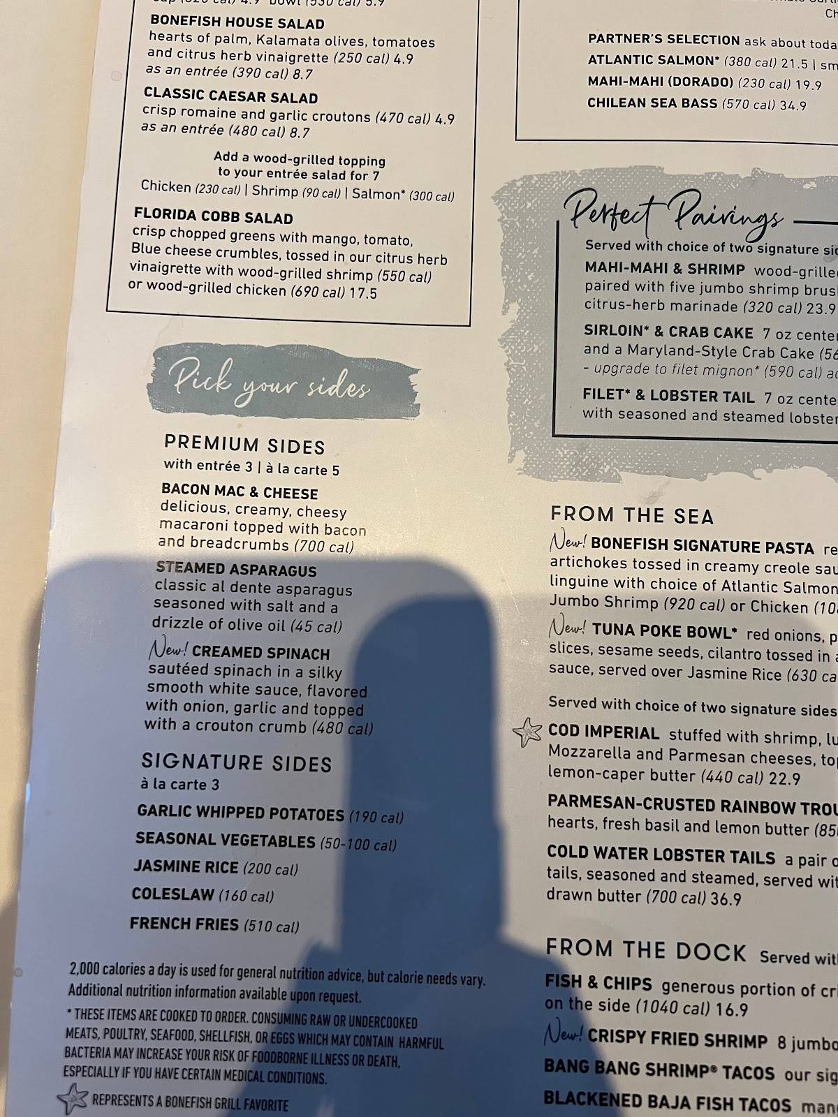 Menu at Bonefish Grill restaurant, Whitehall