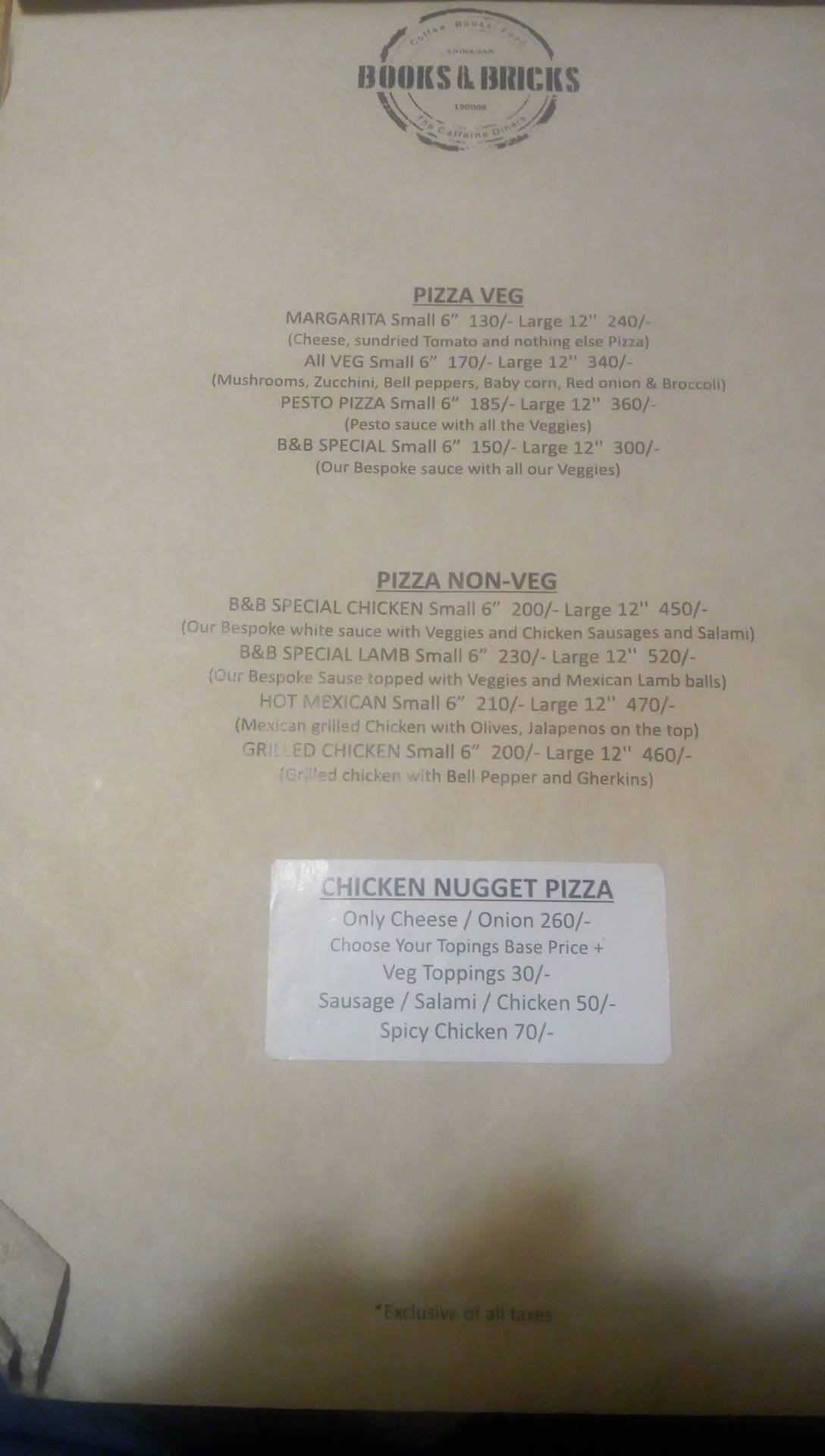 Menu at Books & Bricks Cafe, Srinagar