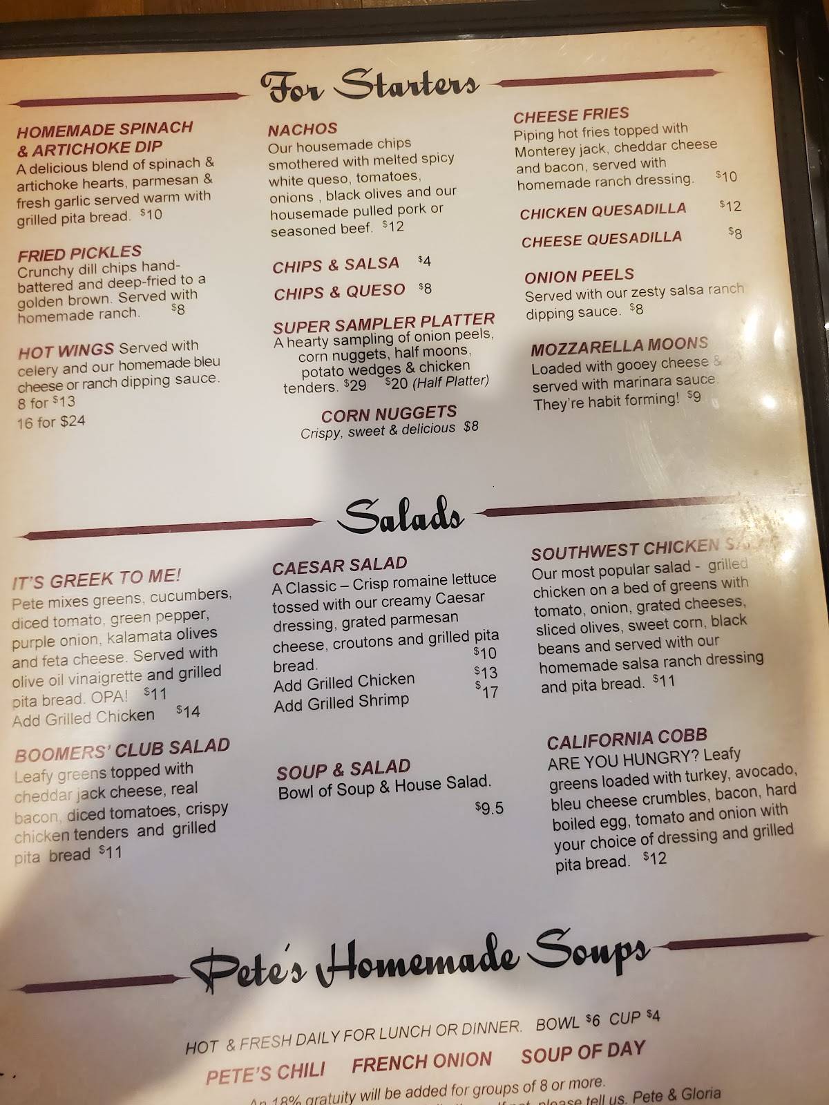 Menu at Boomers Grill pub & bar, Holton