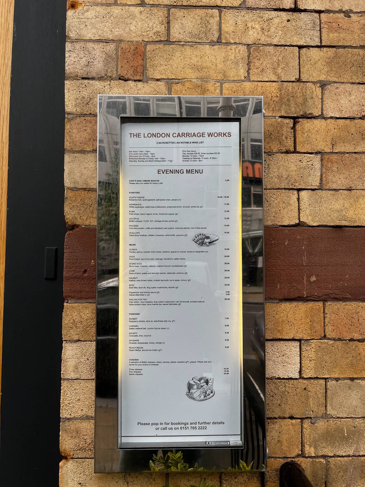 Menu at The London Carriage Works pub & bar, Liverpool