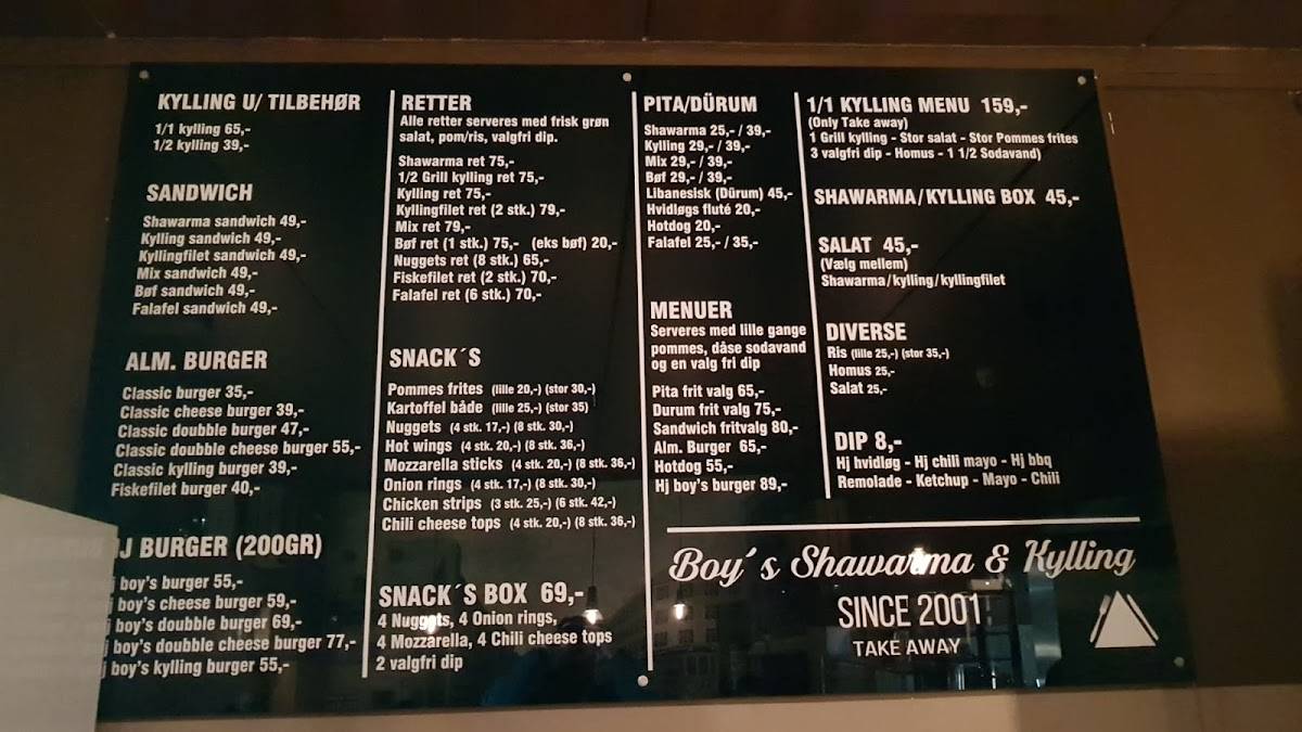 Carta del restaurante Boys istedgade, Copenhague