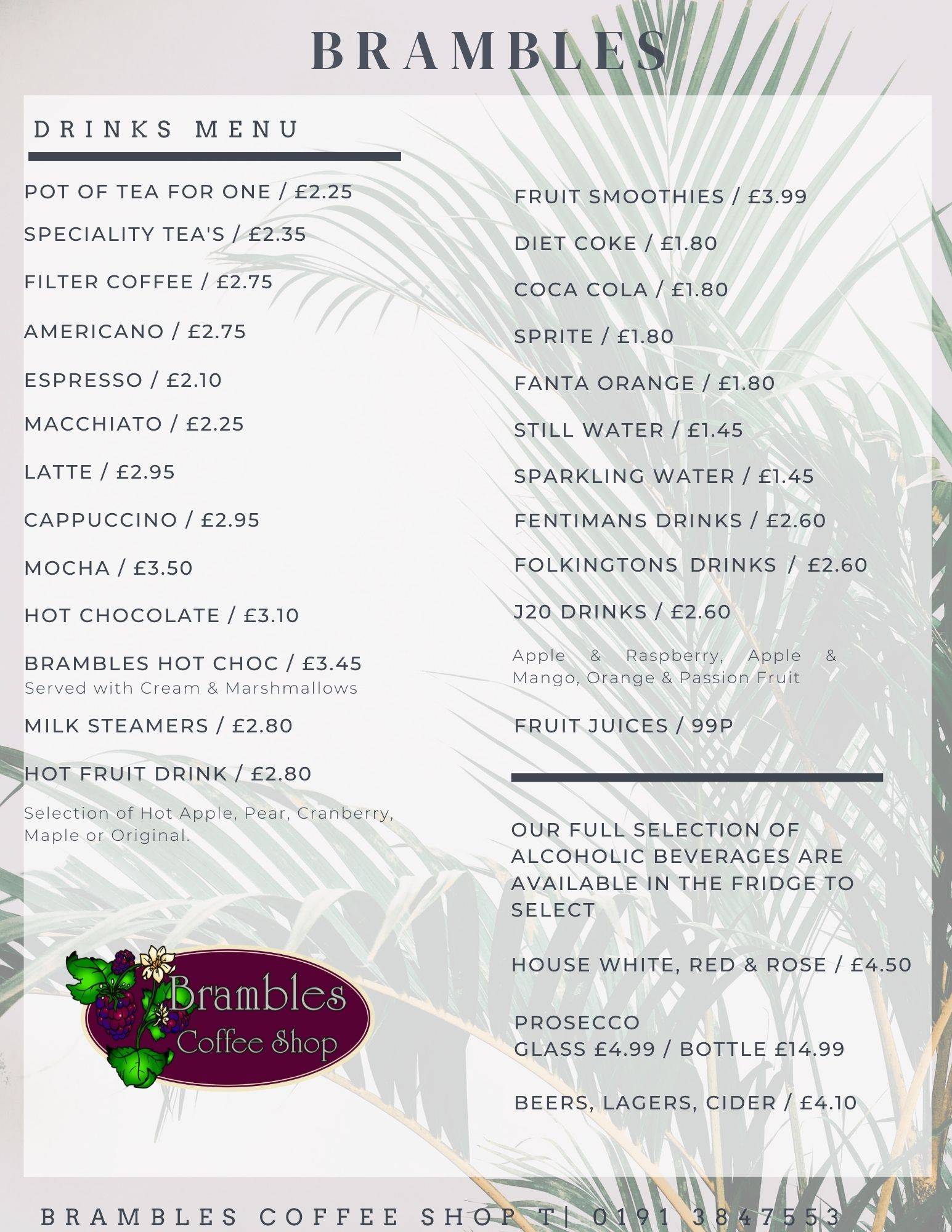 Menu at Brambles Coffee Shop cafe, Shincliffe