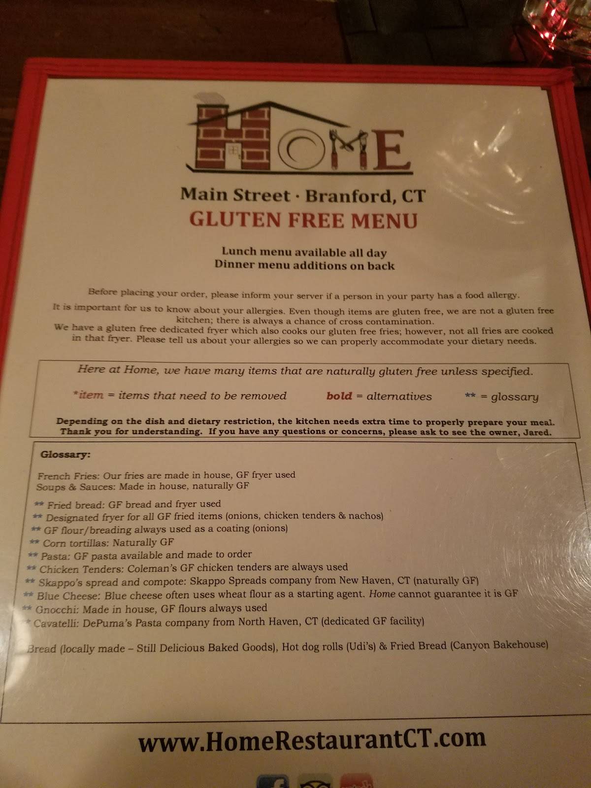 Menu at Home restaurant, Branford, Main St