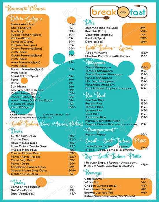 Menu at Break My Fast, Gurugram