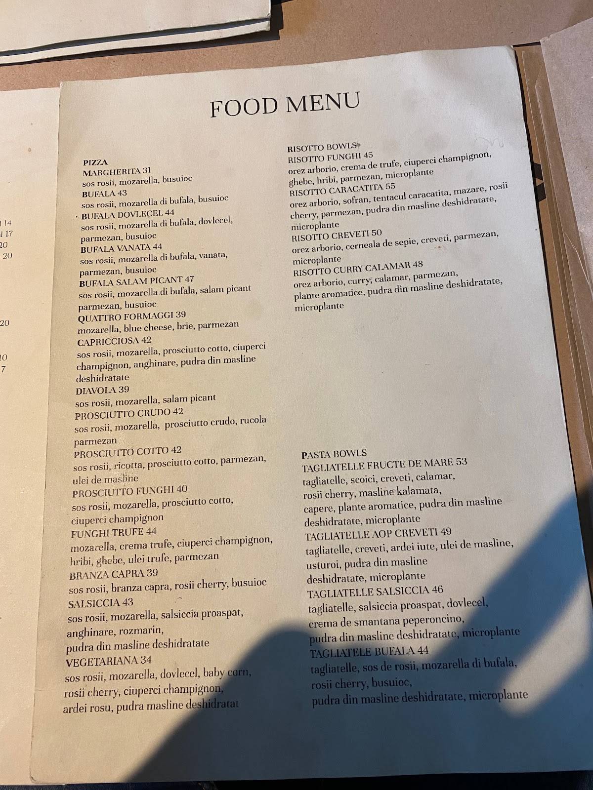 Menu at Animaletto Pizza Bar, Bucharest