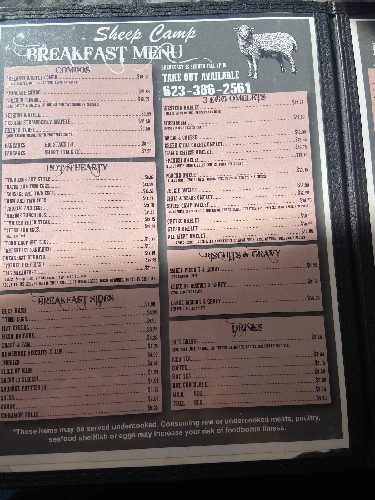 Menu at The Sheep Camp restaurant, Buckeye
