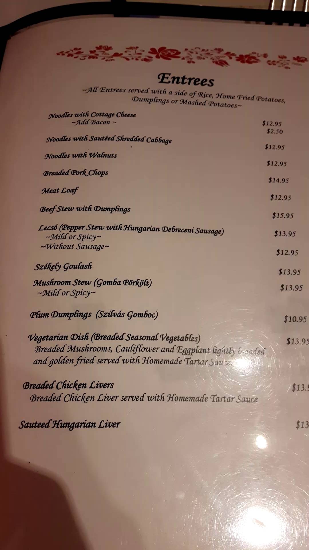 Menu at Budapest Restaurant, Toronto, Danforth Ave