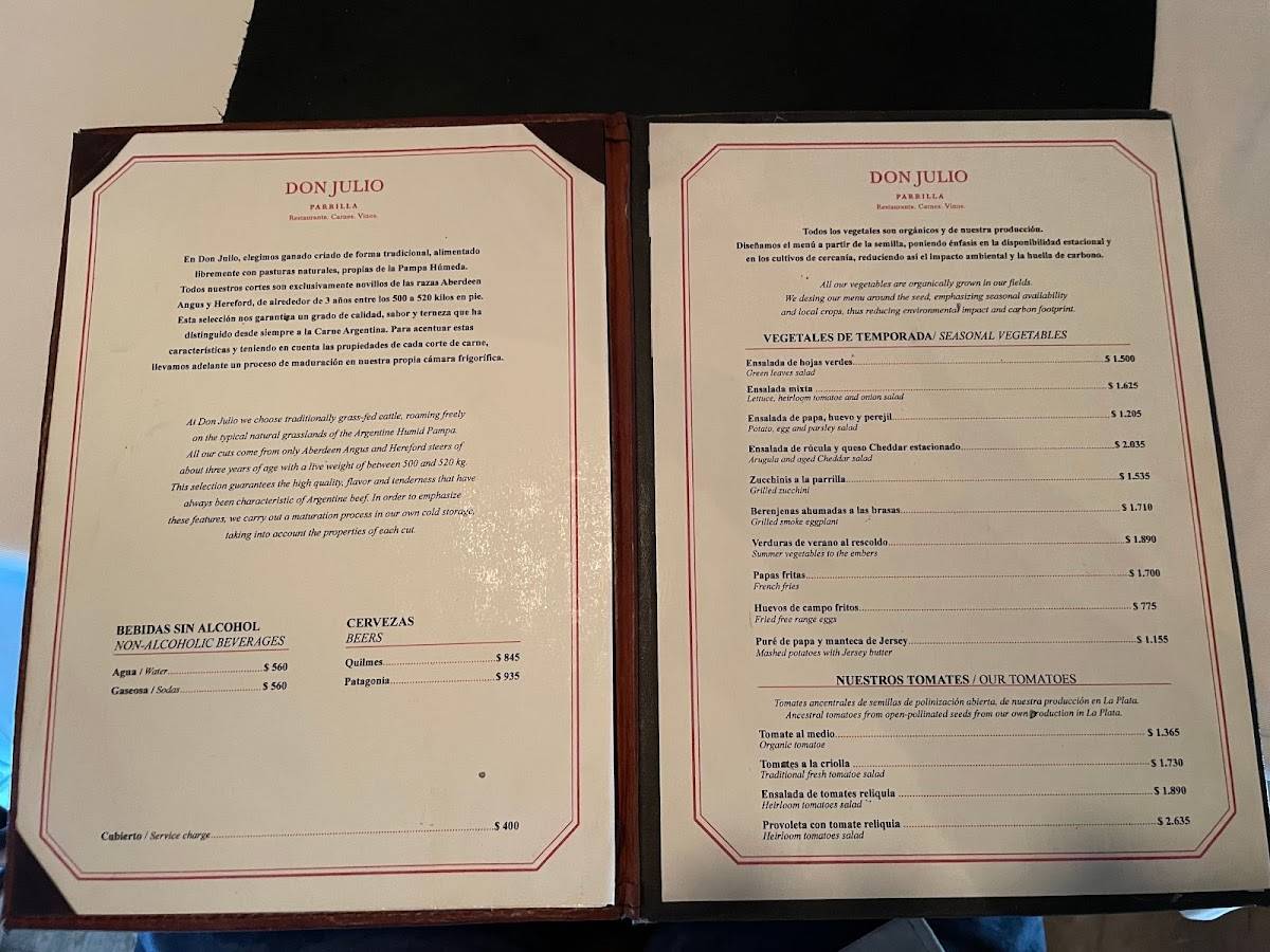 Menu at Don Julio steakhouse, Buenos Aires, Guatemala 4699