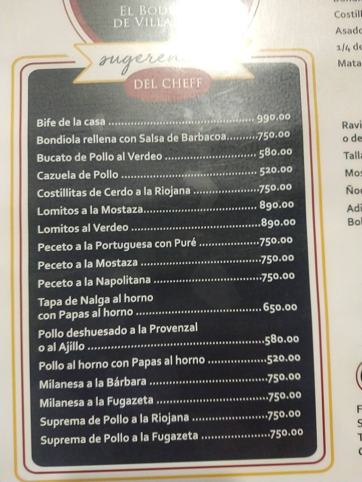 Carta del restaurante El Bodegón del Villa Luro, Buenos Aires