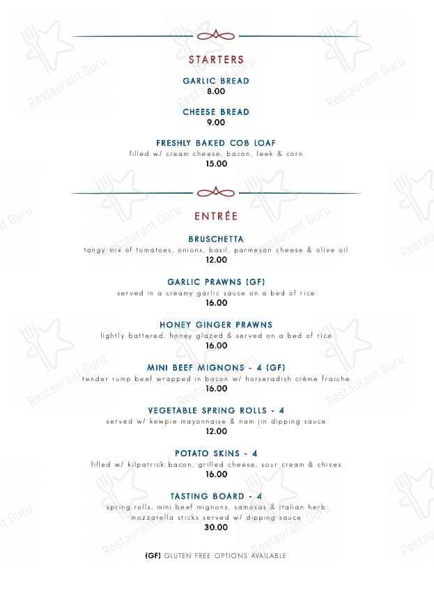 Menu at Bull & Barley Inn, Cambooya